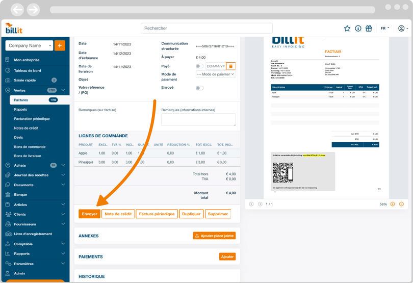 Guide de l'utilisateur : envoi d'une facture via Peppol